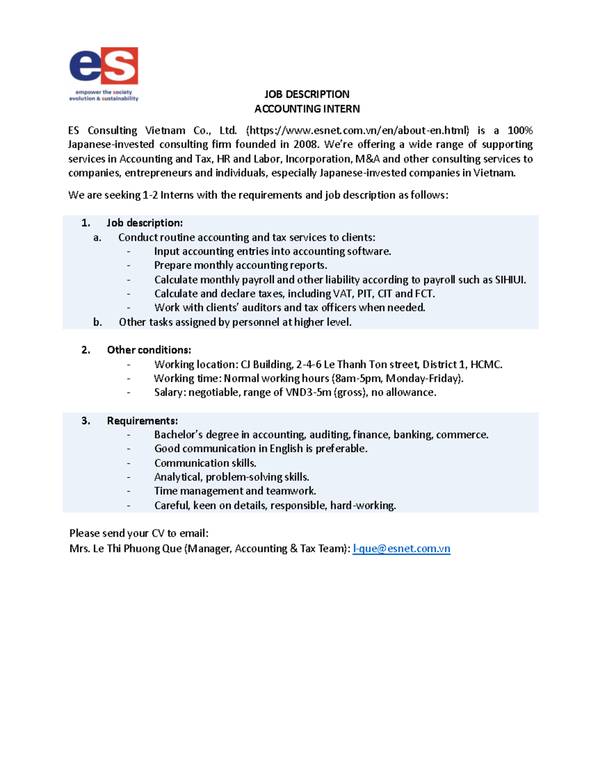 JD for Accouting intern (HCM) - JOB DESCRIPTION ACCOUNTING INTERN ES ...