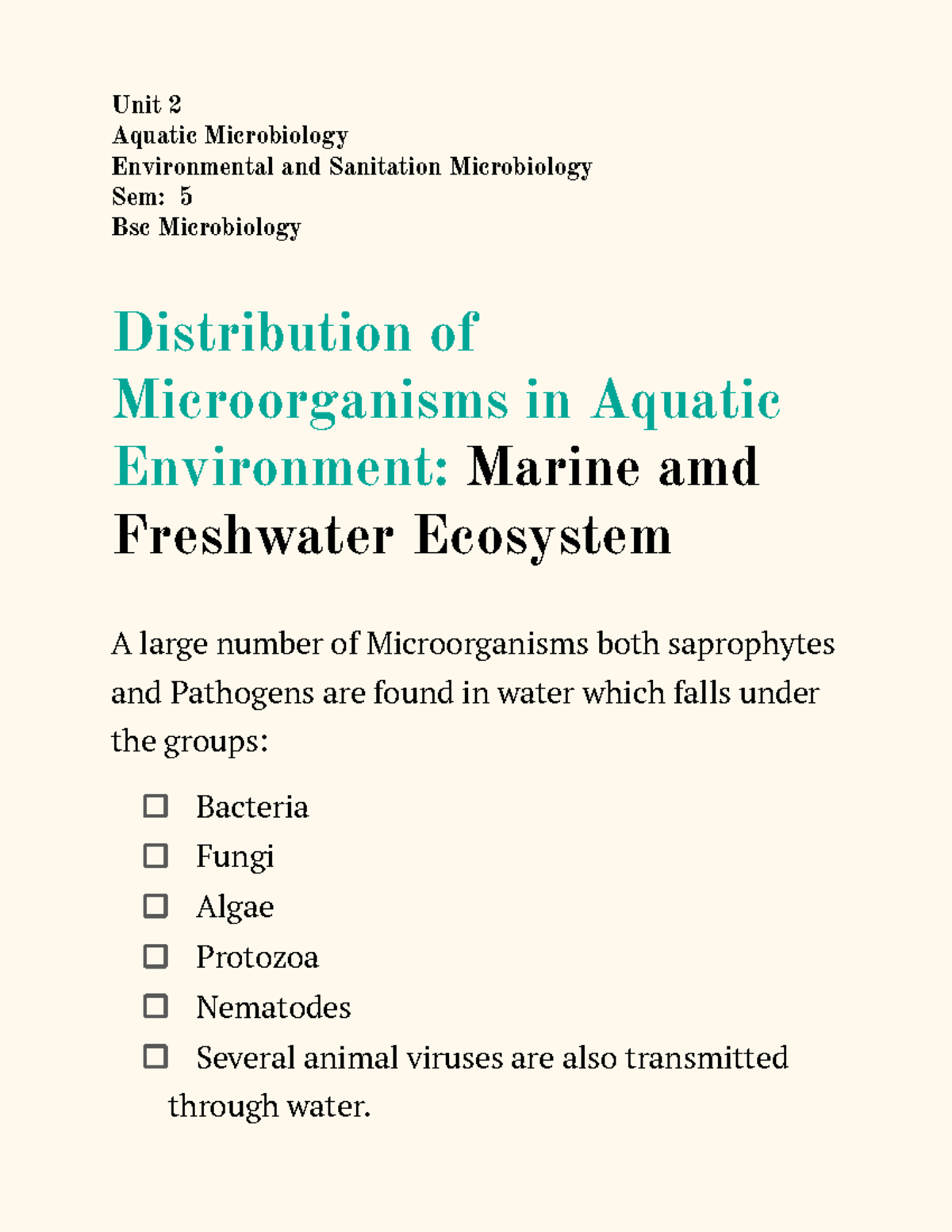 Unit 2 Aquatic Microbiology- Distribution of marine Microorganisms ...