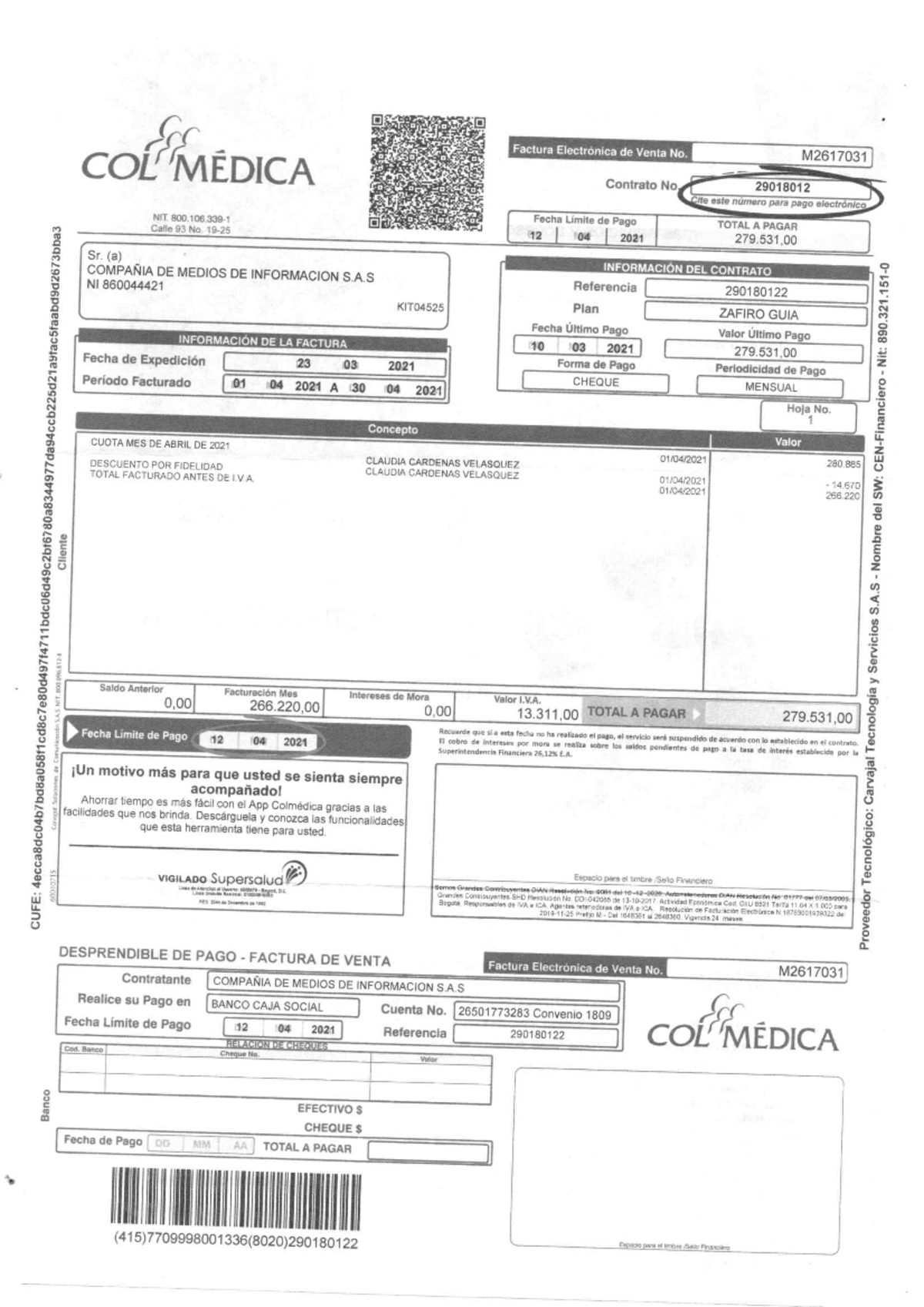 Colmedica Factura 2617031 - Copy - Contabilidad I - Studocu
