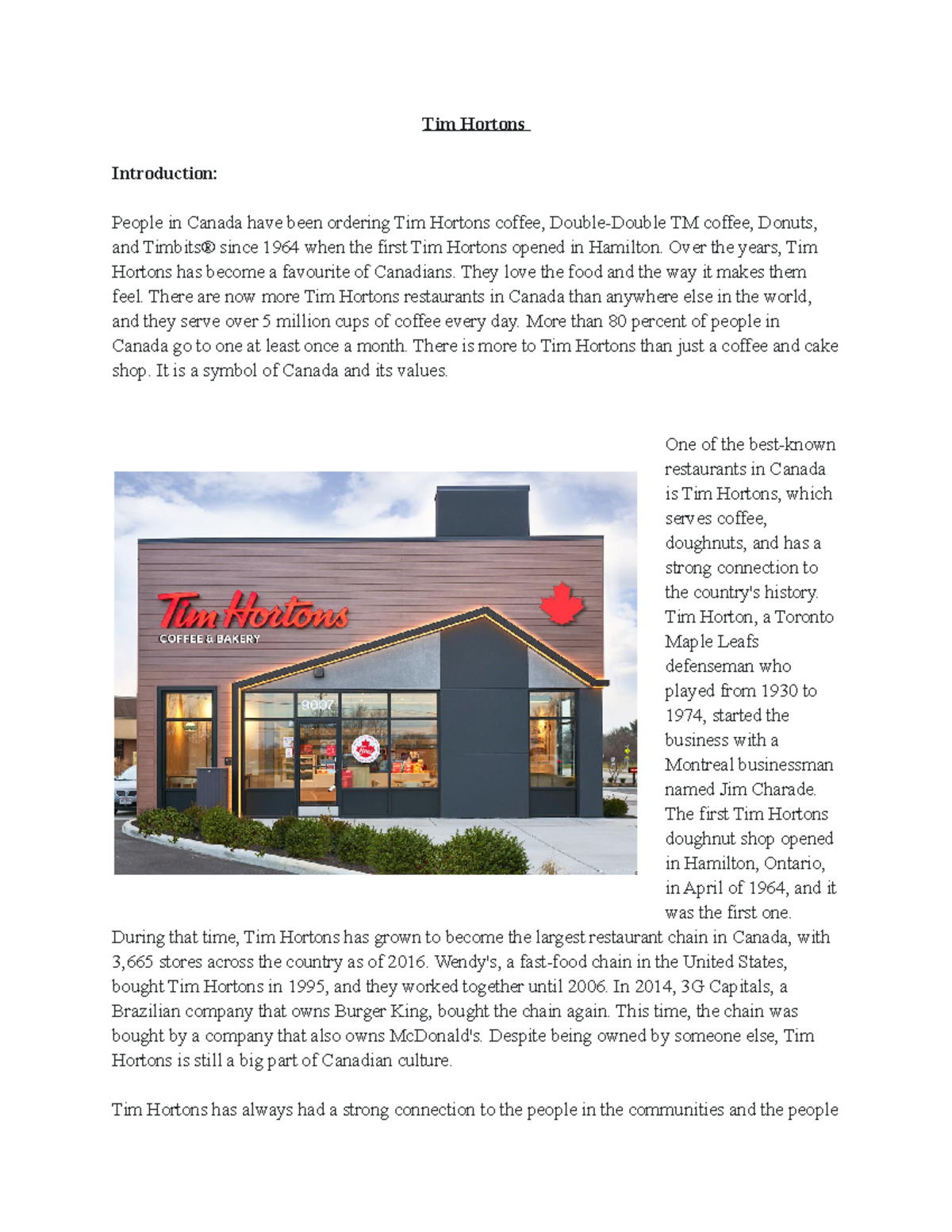 Market entry and distribution - Tim Hortons Introduction: People in ...