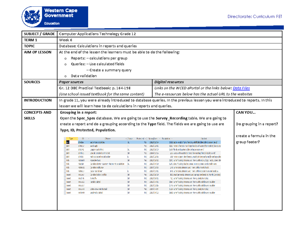 CAT Grade 12 T1 W6 - Directorate: Curriculum FET SUBJECT / GRADE ...