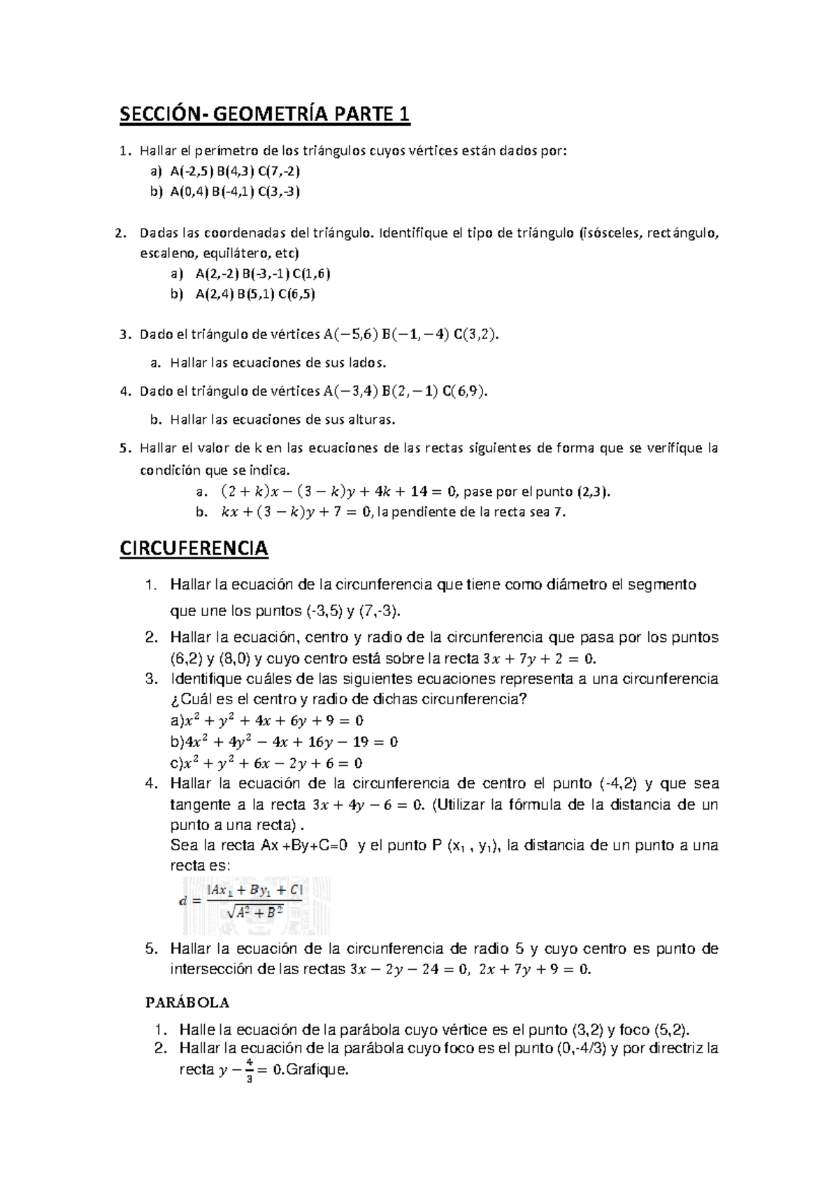 EJERCICIOS DE PRACTICA DE MATEMATICA - SECCIÓN- GEOMETRÍA PARTE 1 ...
