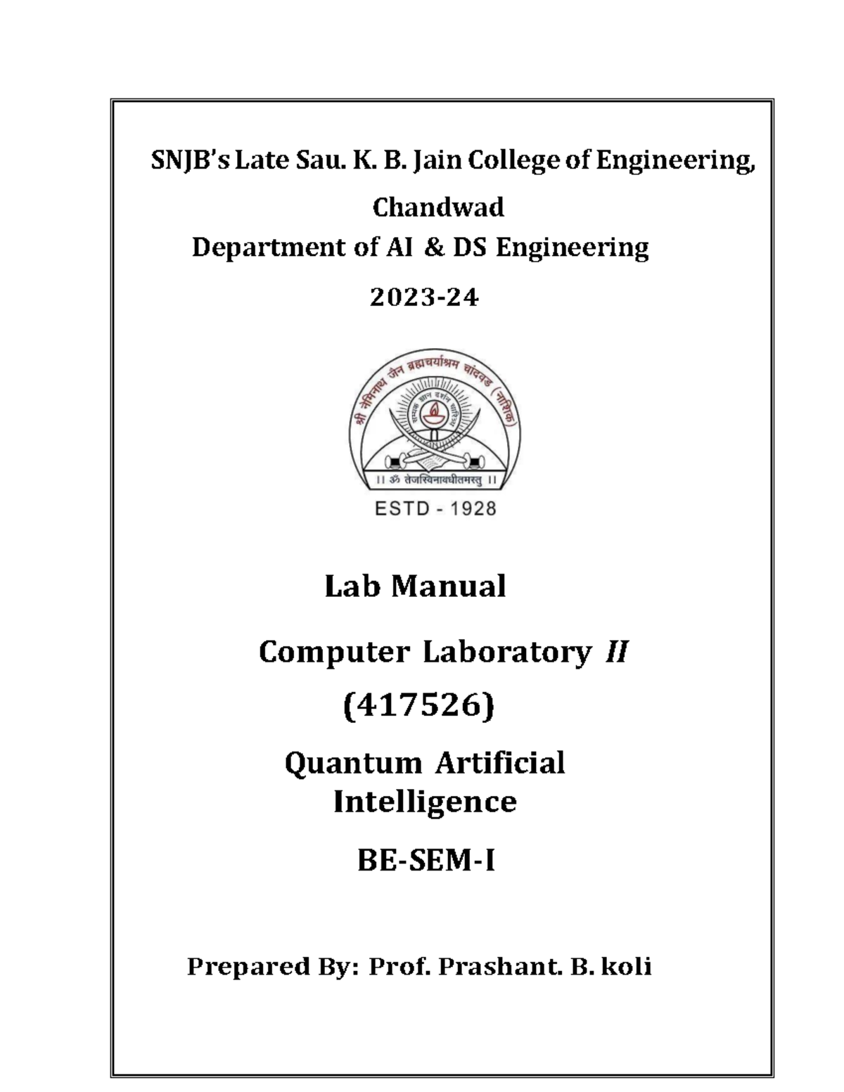 Computer Laboratory II - SNJB’s Late Sau. K. B. Jain College of ...