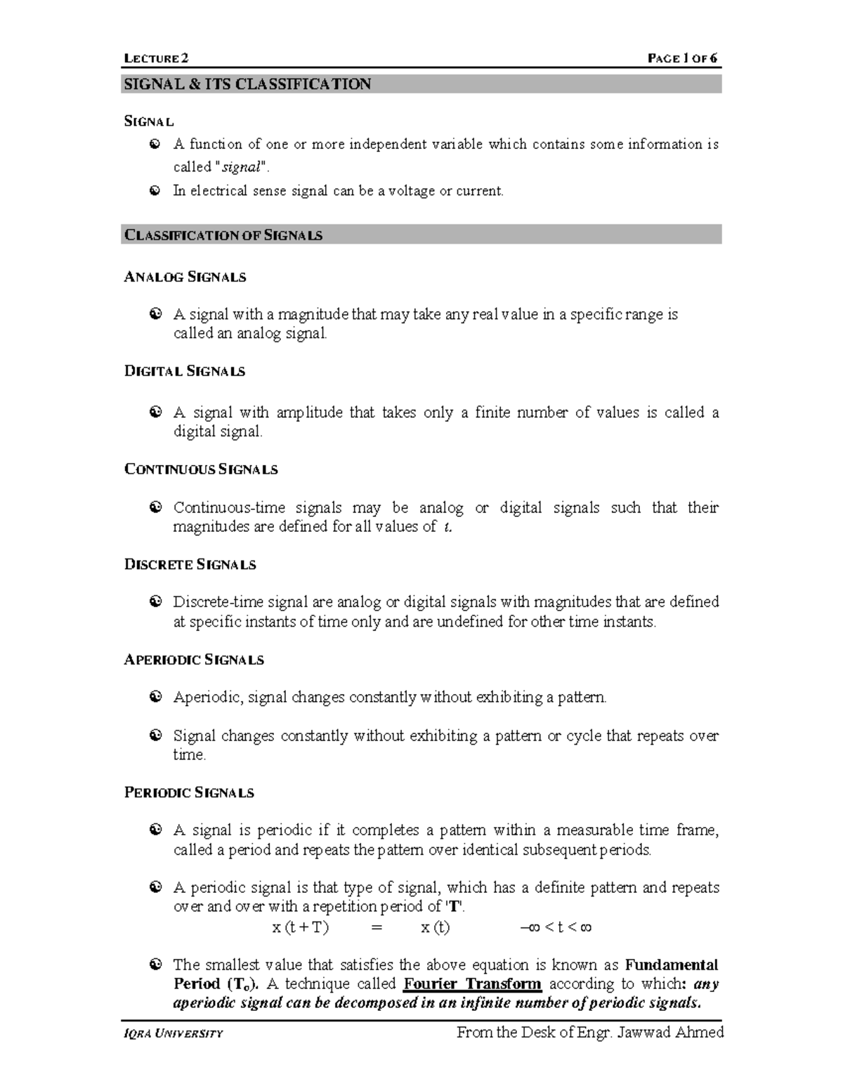 Lecture 2 - signal system - SIGNAL & ITS CLASSIFICATION SIGNAL ☯ A ...