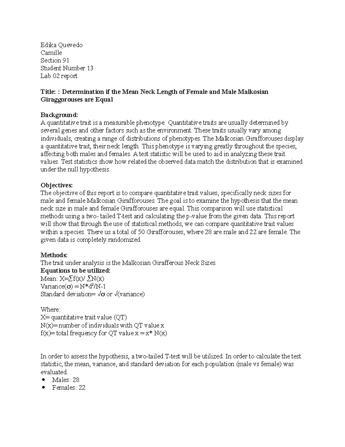 LAB 02 Report Genetics - Edika Quevedo Camille Section 91 Student ...