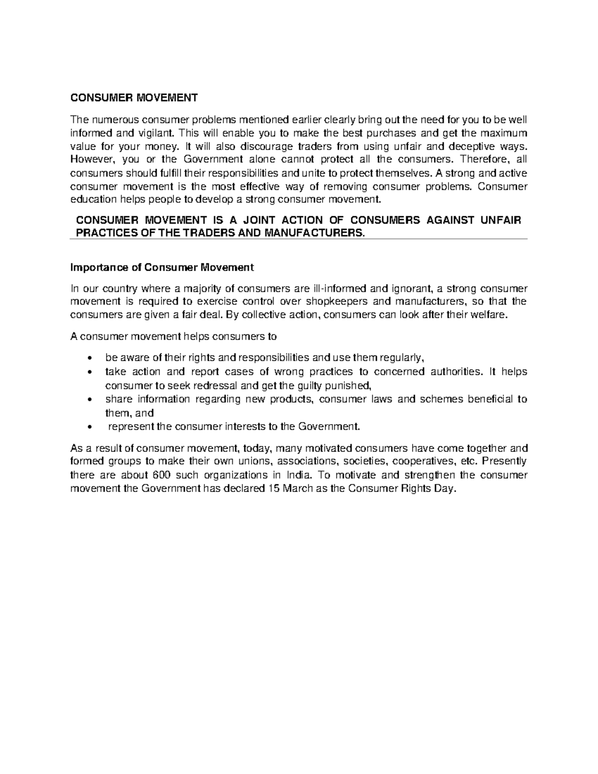 Chapter 2 - JDA - CONSUMER MOVEMENT The numerous consumer problems ...