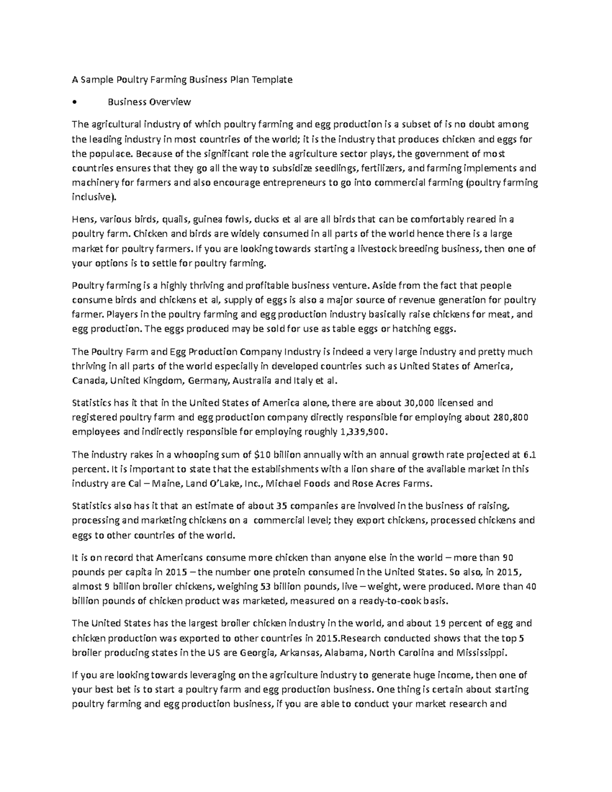 A Sample Poultry Farming Business Plan Template - Because of the ...