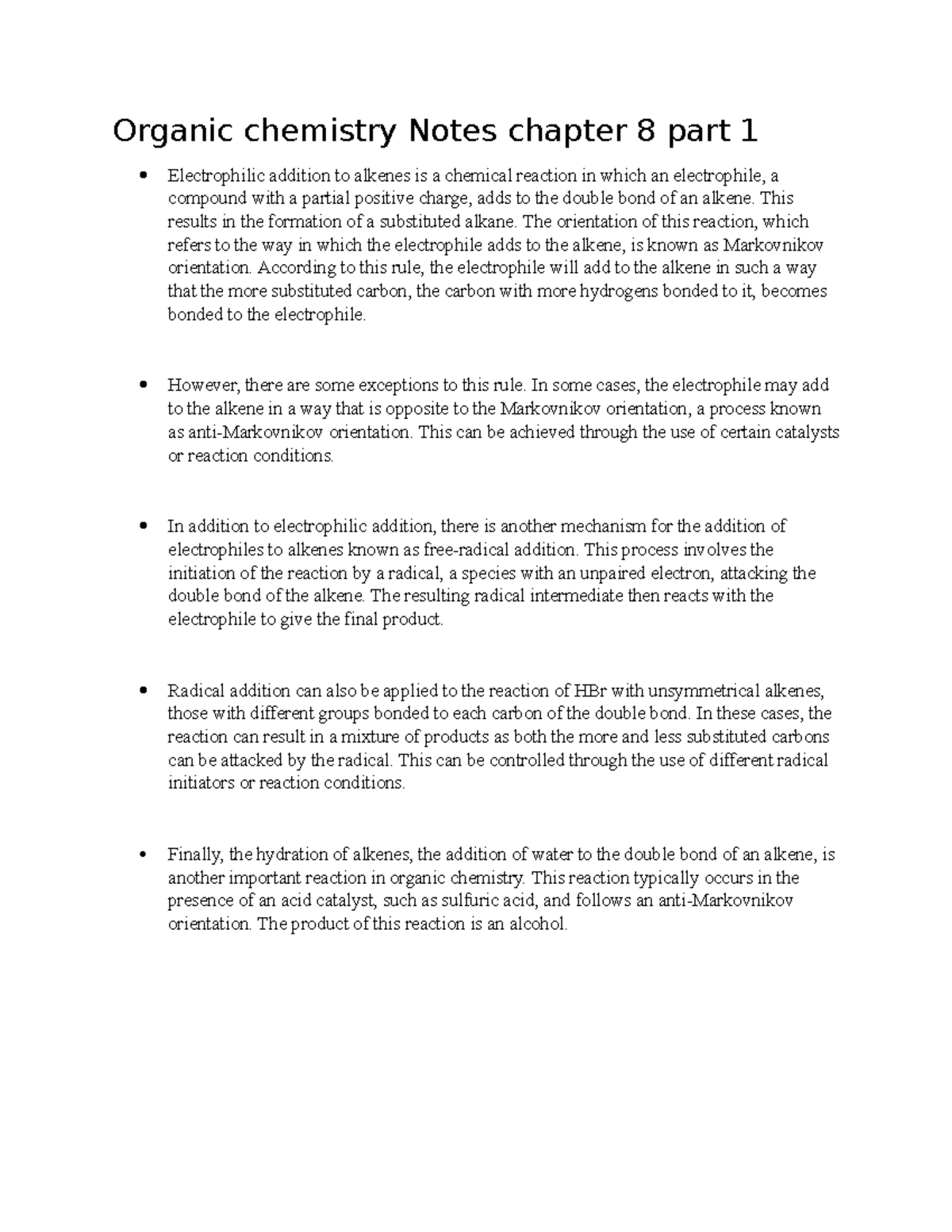 Organic chemistry Notes chapter 8 part 1 - This results in the ...