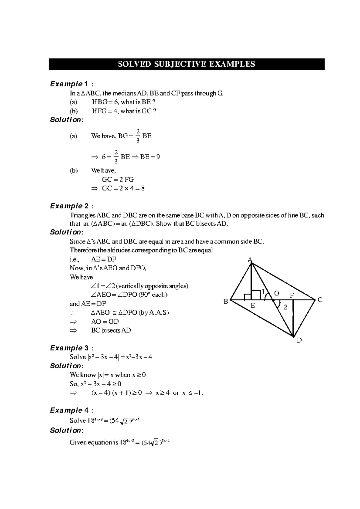 Basic Maths - SOLVED SUBJECTIVE EXAMPLES Example 1 : In a ABC, the ...