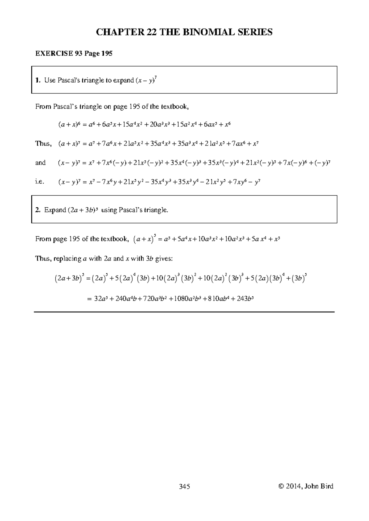 Binomial Series - CHAPTER 22 THE BINOMIAL SERIES EXERCISE 93 Page 195 1 ...