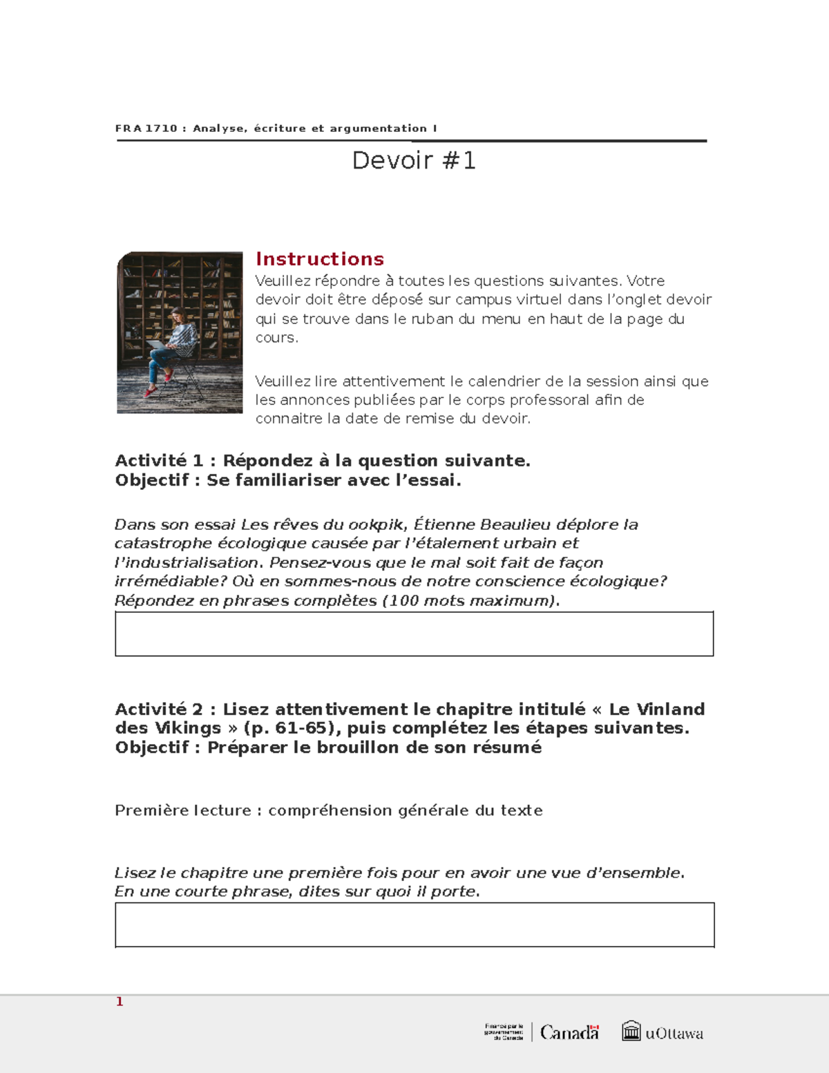 FRA 1710 - Devoir 1 - homework 1 - FR A 17 1 0 : An al yse , é cr itu ...