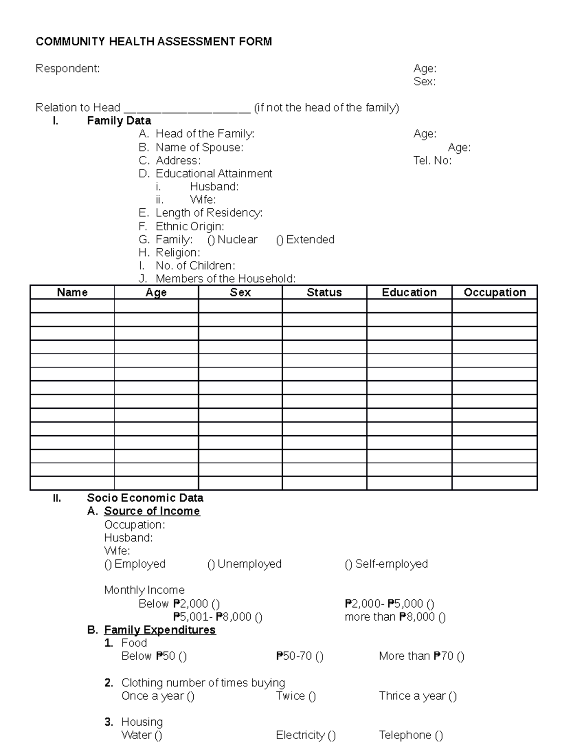 General-Health-Questionnaire - COMMUNITY HEALTH ASSESSMENT FORM ...