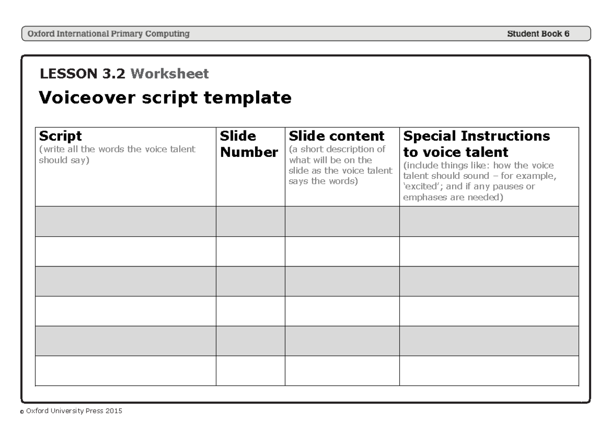 Voiceover script - Asigment - LESSON 3 Worksheet Voiceover script ...