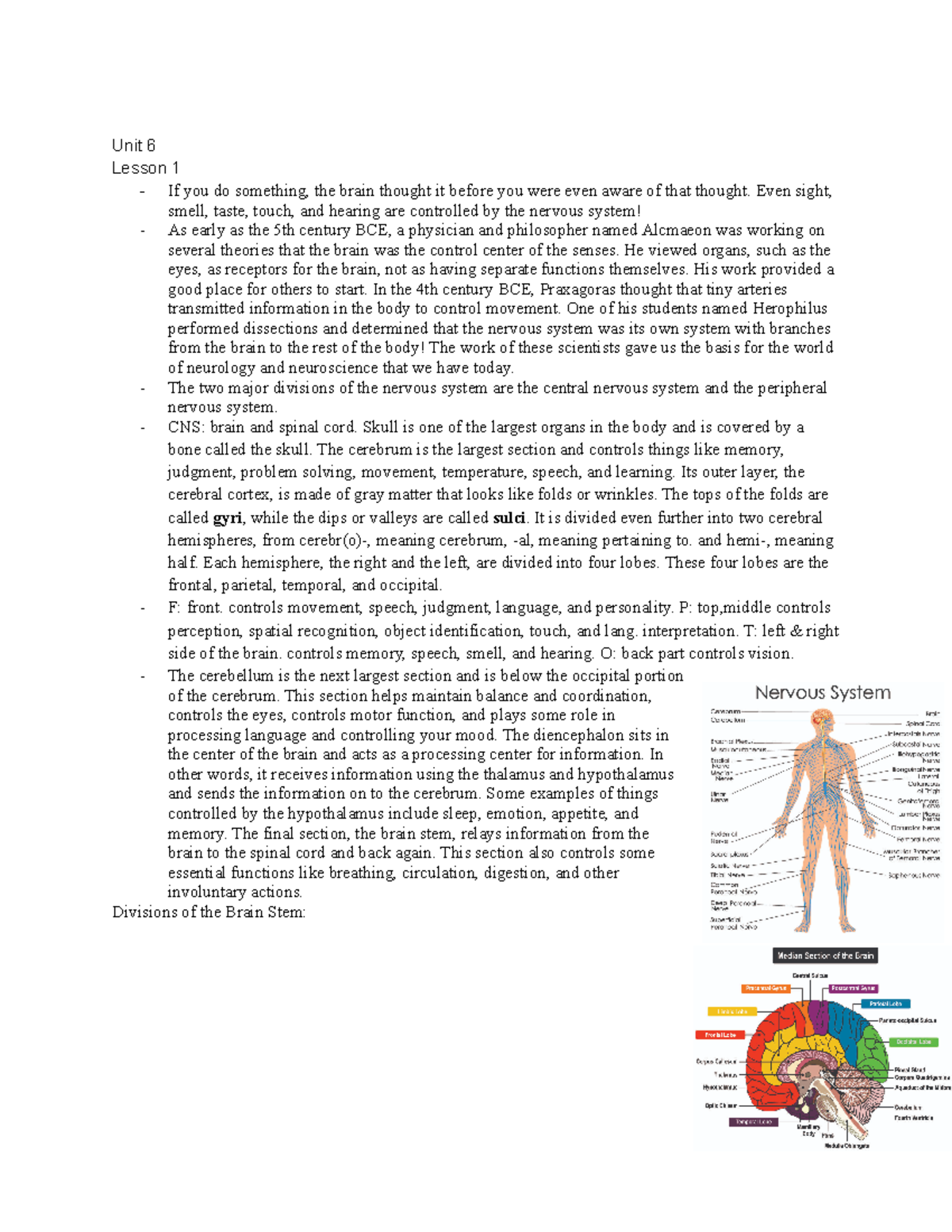 Med. Terminology Nervous System - Unit 6 Lesson 1 If you do something ...