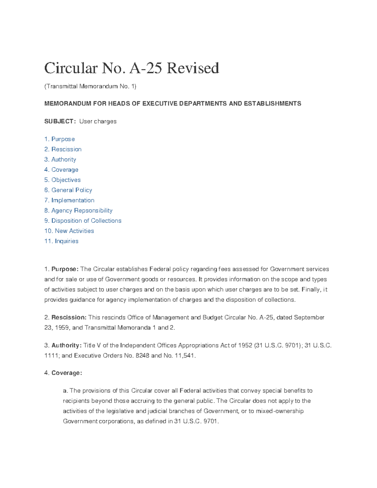 Circular-025 - EUP Description - Circular No. A-25 Revised (Transmittal Memorandum No. 1 ...