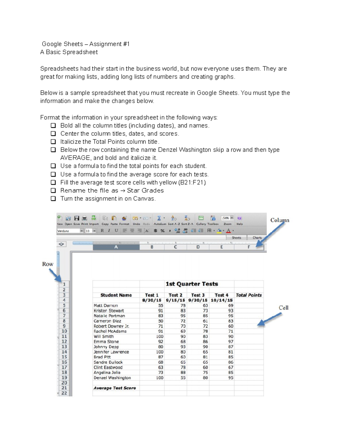 Copy of Google Sheets Skill Test– Assignment #1 - Google Sheets ...