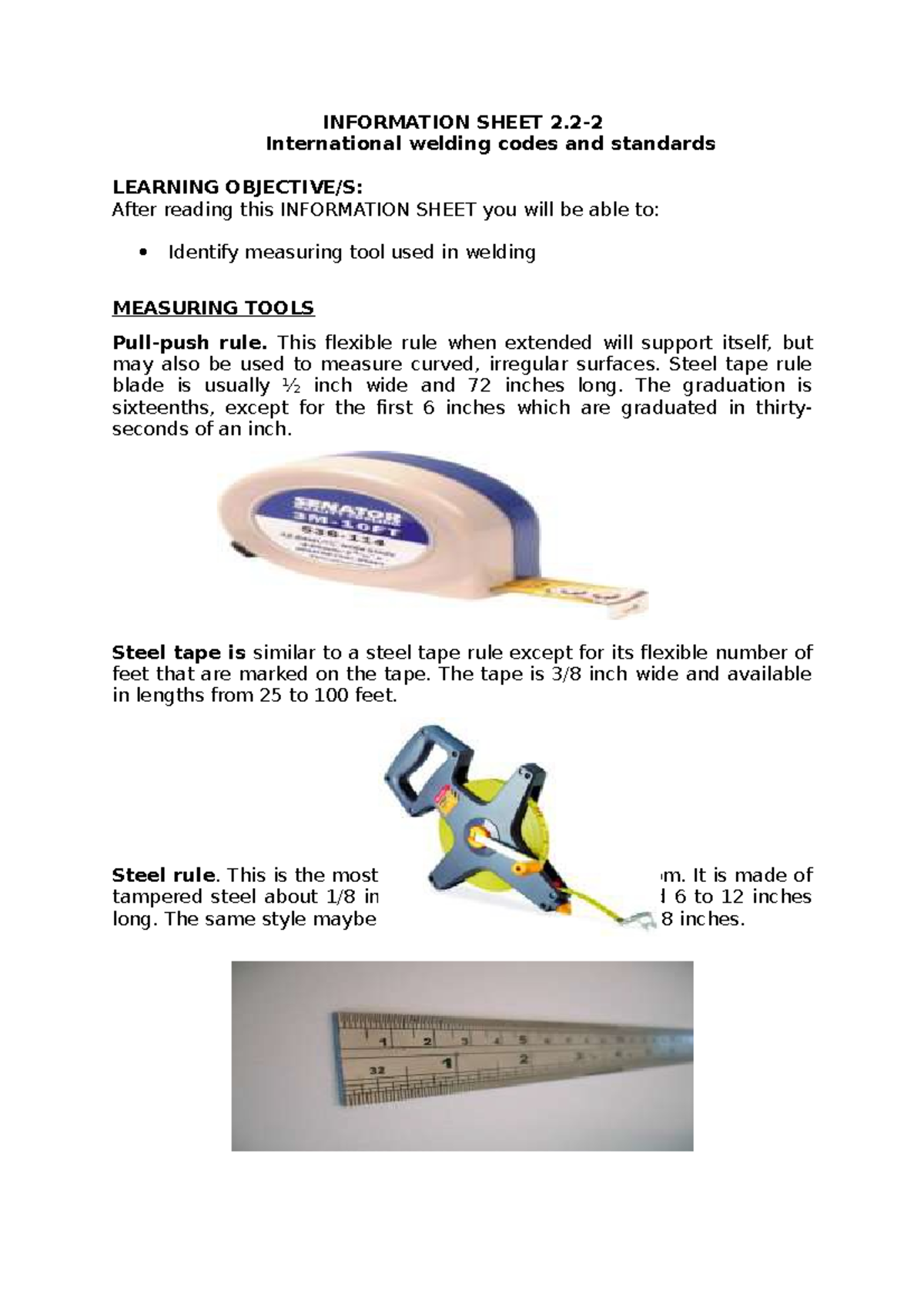 Information Sheet 2-SMAW NCII - INFORMATION SHEET 2- International ...