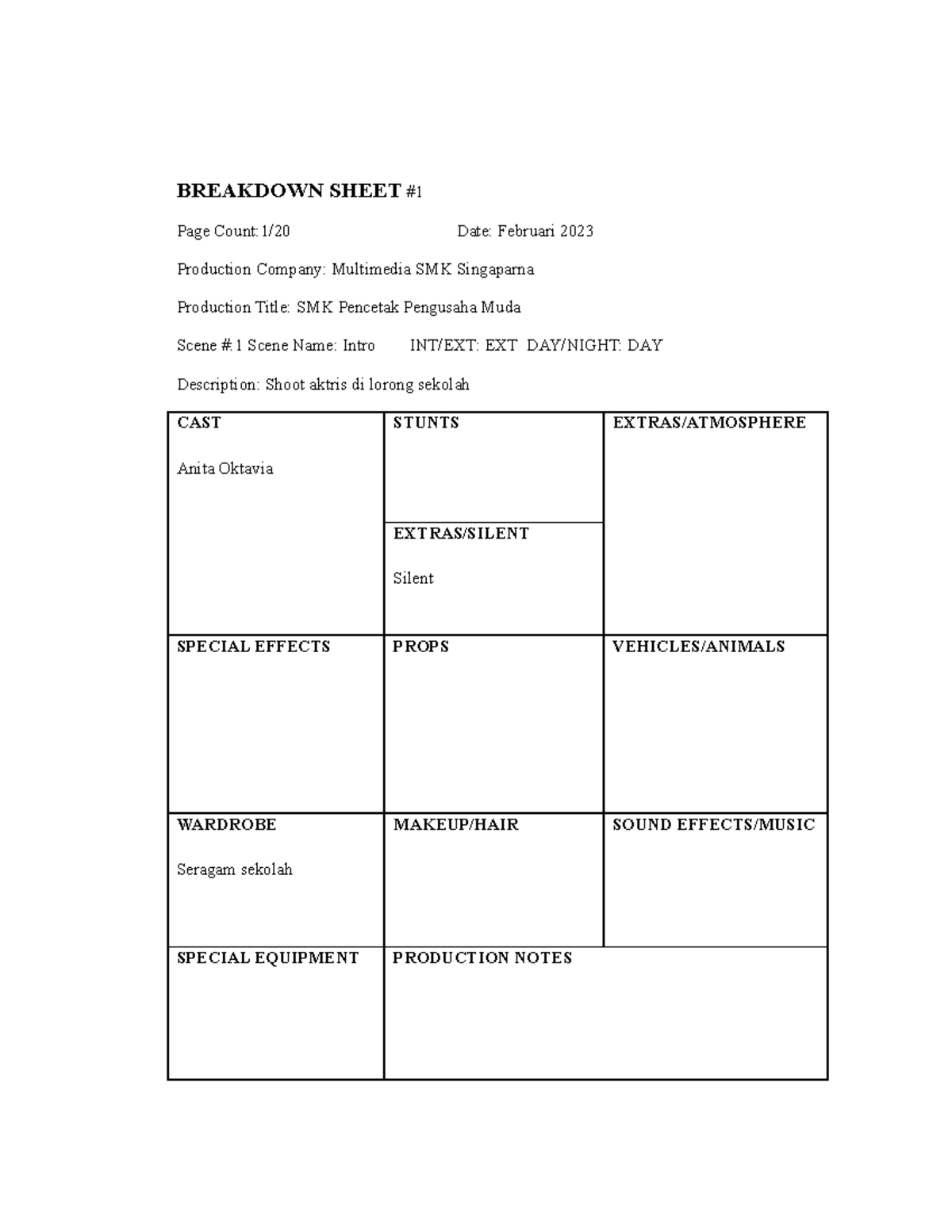 Breakdown SHET 1 - deskripsi - Page Count:1/20 Date: Februari 2023 ...