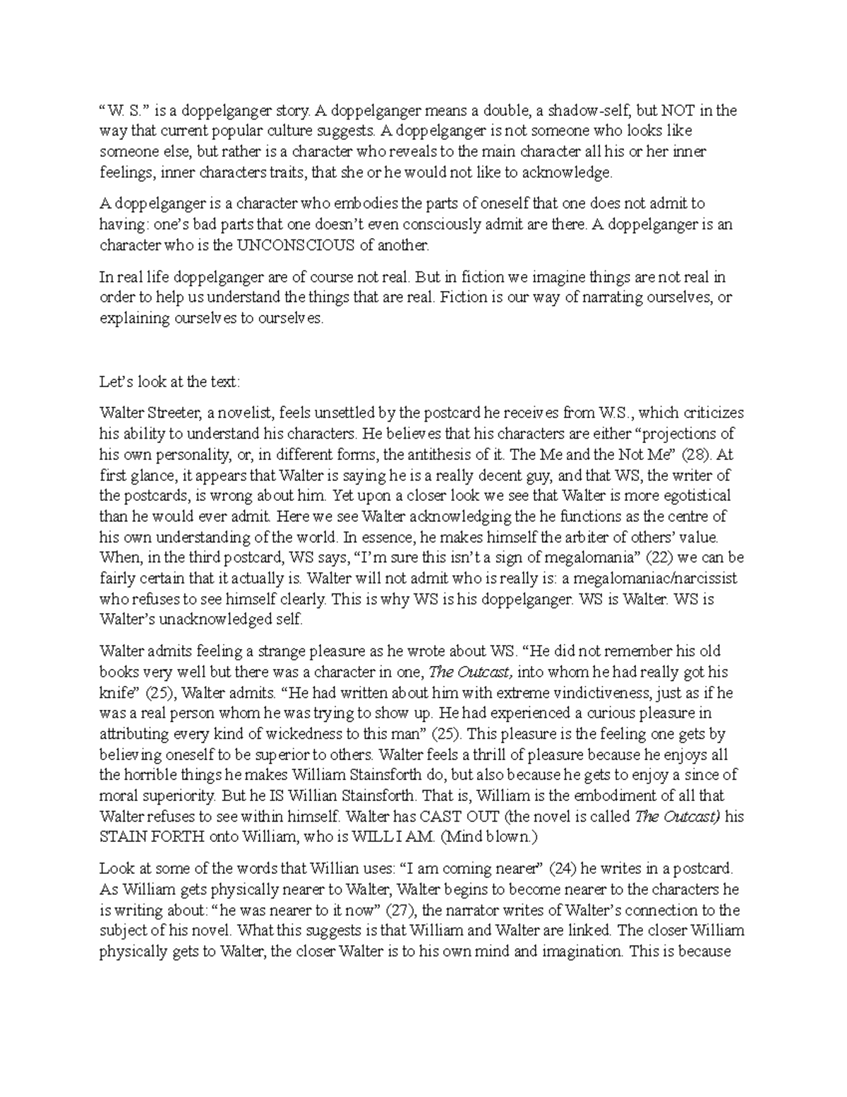 WS notes - “W. S.” is a doppelganger story. A doppelganger means a ...