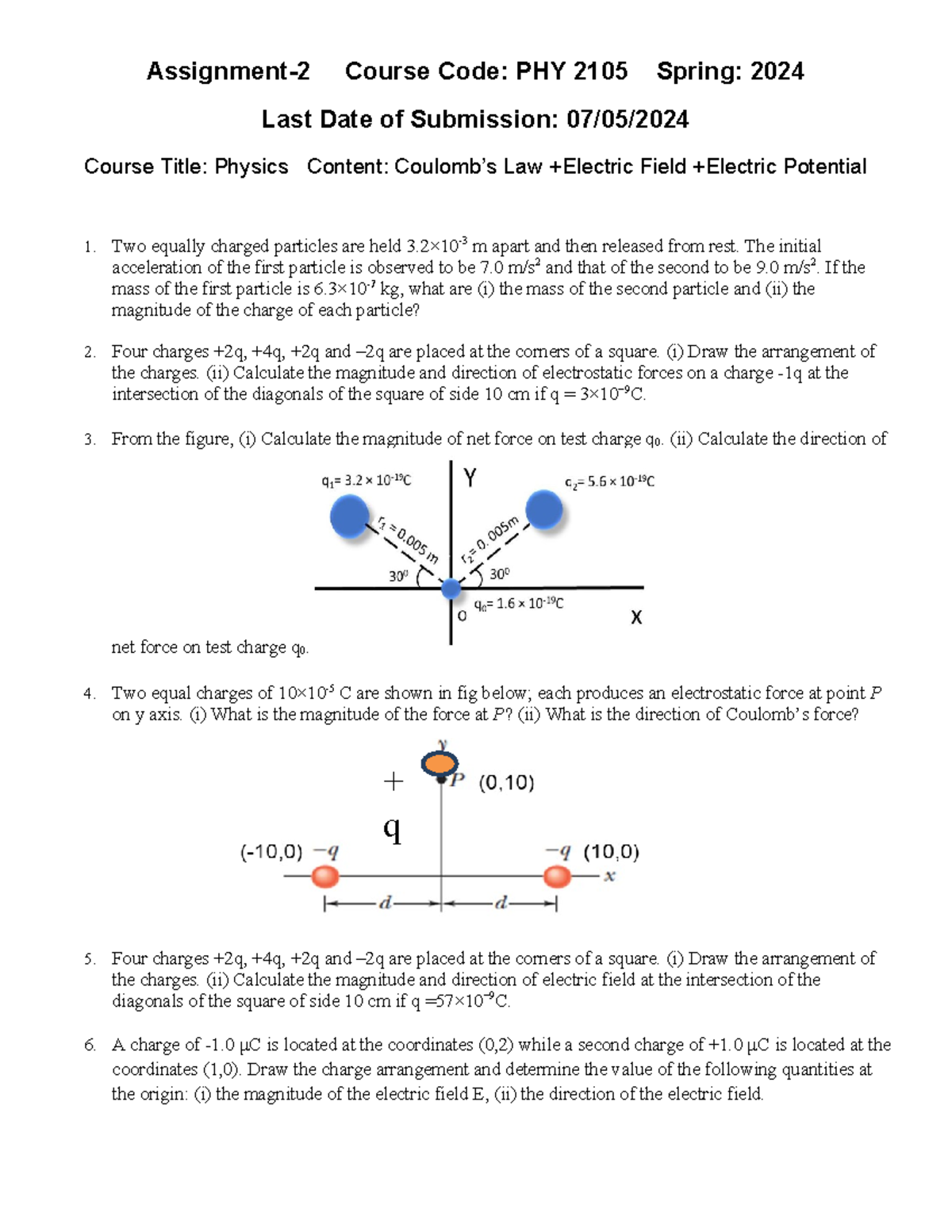 PHYB 2105 A E - + q Assignment-2 Course Code: PHY 2105 Spring: 2024 Last Date of Submission: 07 ...