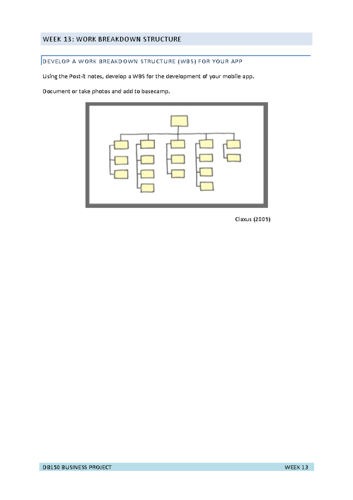Business project week 16 seminar work - WEEK 13: WORK BREAKDOWN ...