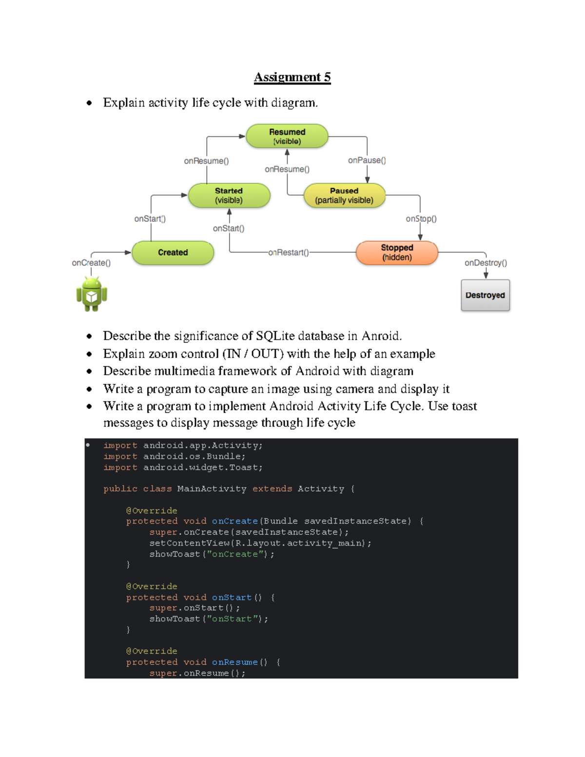 Ct2 question bank mad - mad ct2 - Assignment 5 • Explain activity life cycle with diagram ...
