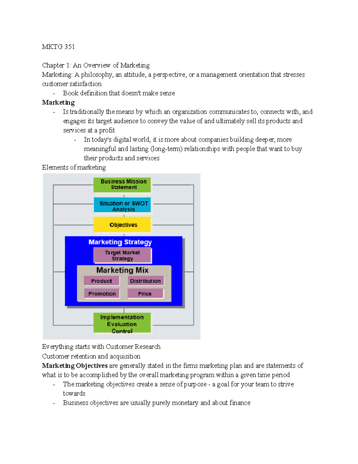 Mktg 351 Lecture Notes For Every Lecture Given In This Class Mktg