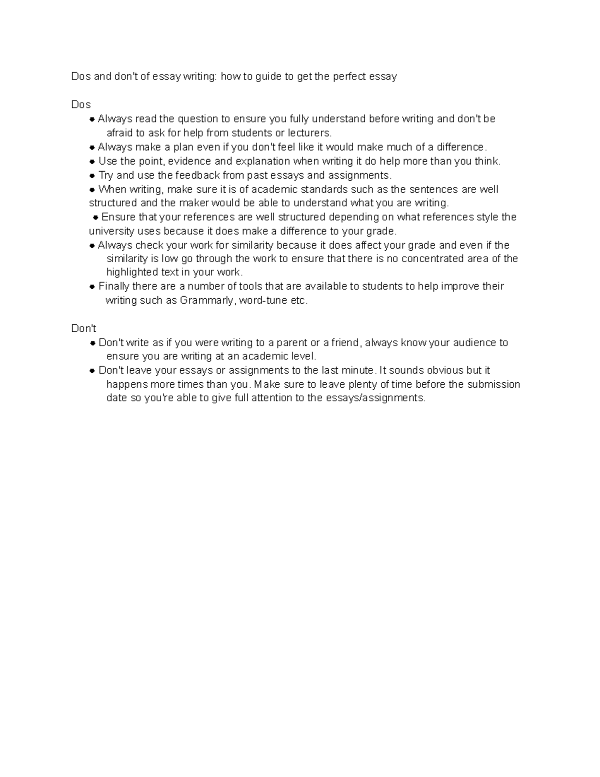 Dos and don't of essay writing- how to guide to get the perfect essay ...