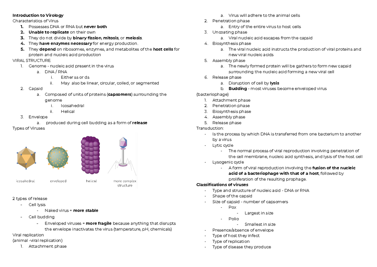 Virology - helpful - Introduction to Virology Characteristics of Virus ...