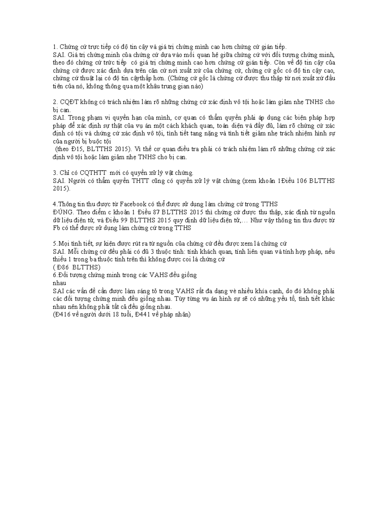 Bt tths 1 - Chứng cứ trực tiếp có độ tin cậy và giá trị chứng mình cao hơn chứng cứ gián tiếp ...