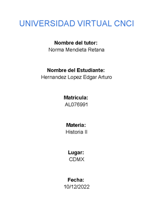 Historia de México ll - Actividad 2 - NOMBRE: Valeria Garibay Valencia ...