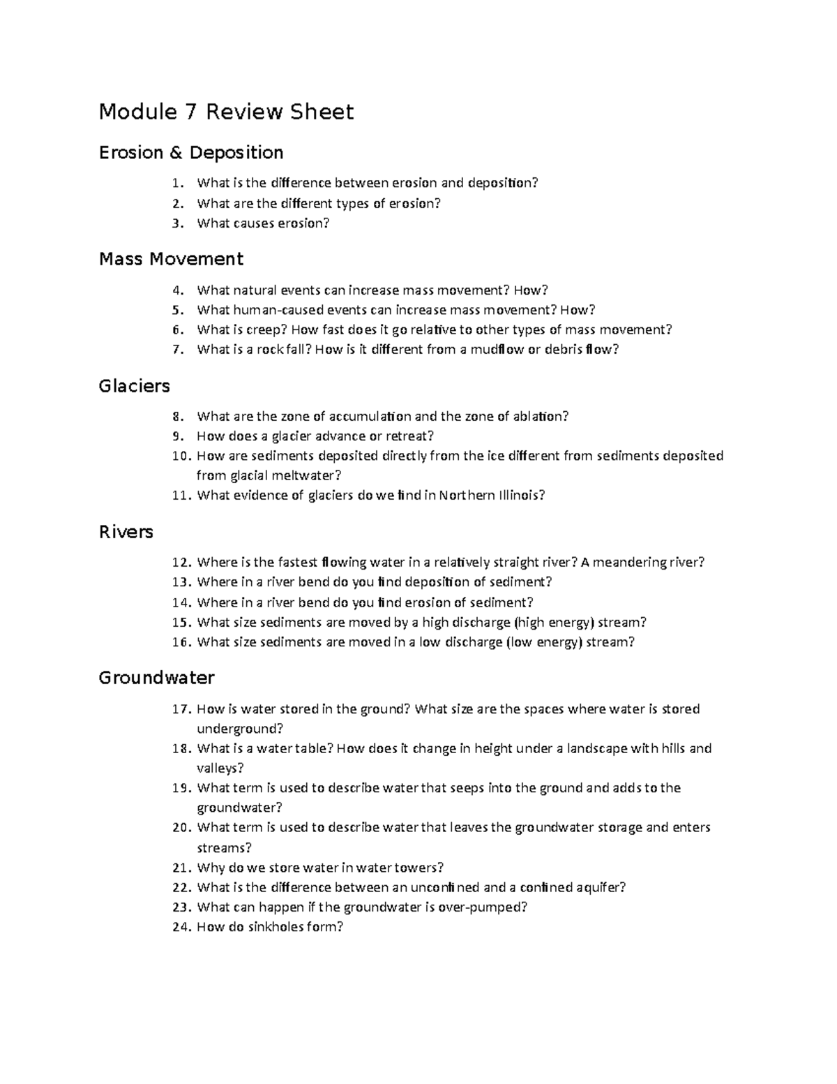 M7 Review Sheet - Module 7 Review Sheet Erosion & Deposition What is ...