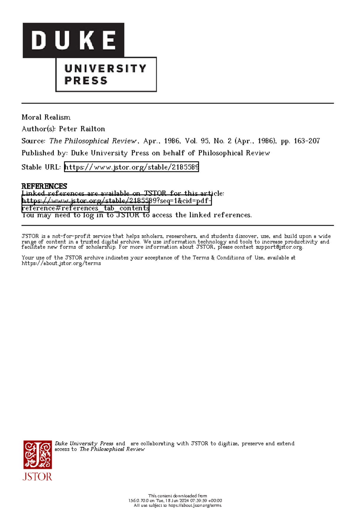 Railton-Moral Realism-1986 - Moral Realism Author(s): Peter Railton ...