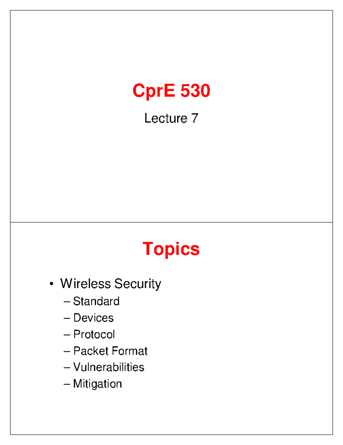 Lec7 Lecture 7 Notes Cpre 530 Lecture 7 Topics Wireless Security Standard