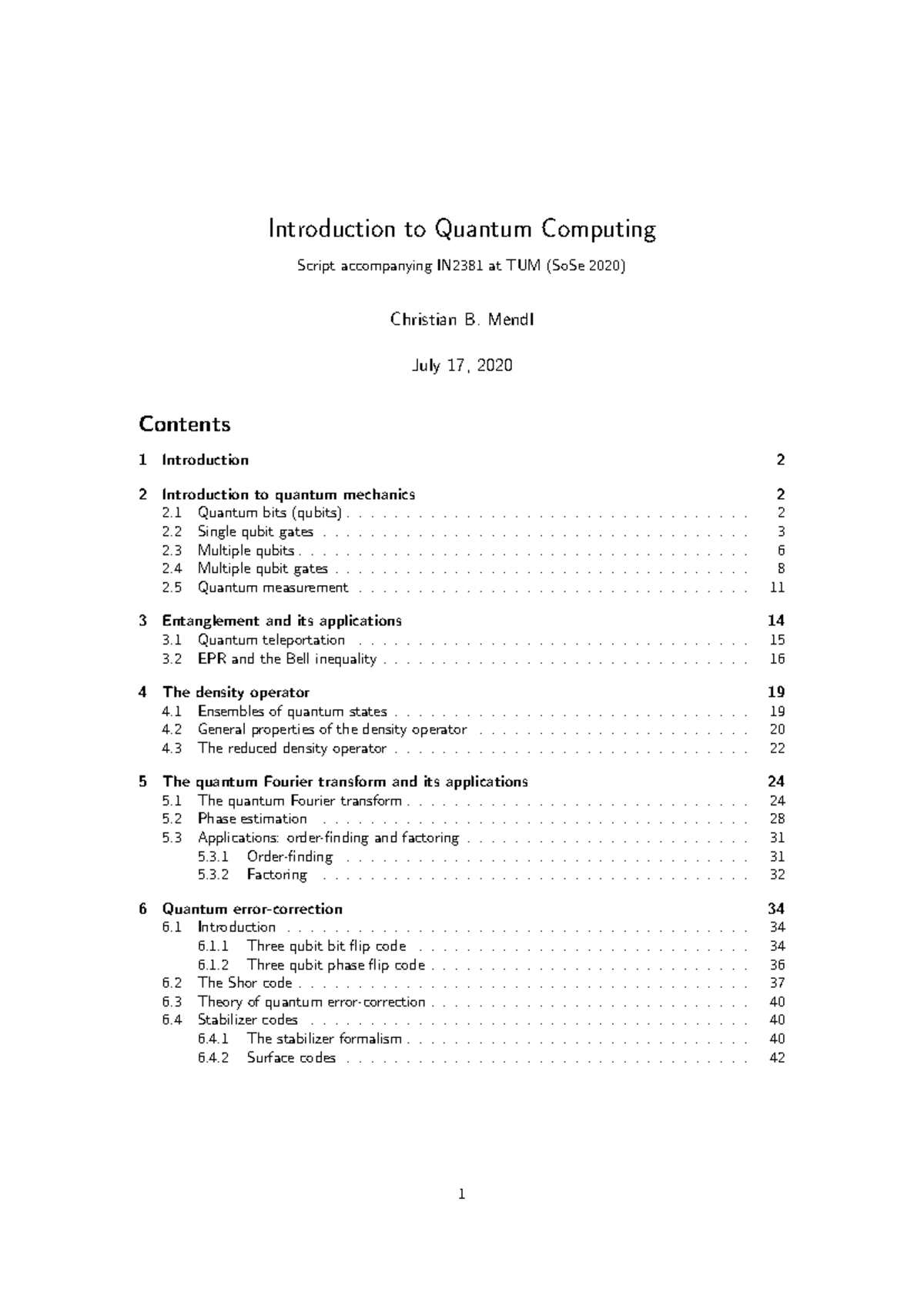 Quantum computing Skript - Introduction to Quantum Computing Script accompanying IN2381 at TUM ...