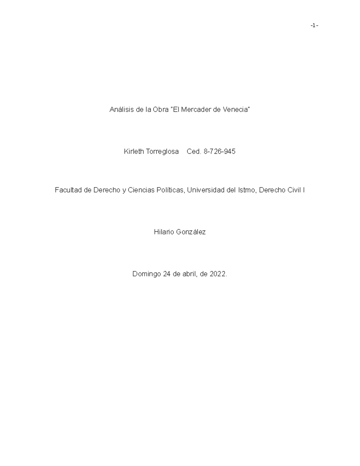 Actividad 3 - Análisis de la Obra el Mercader de Venecia - Análisis de ...