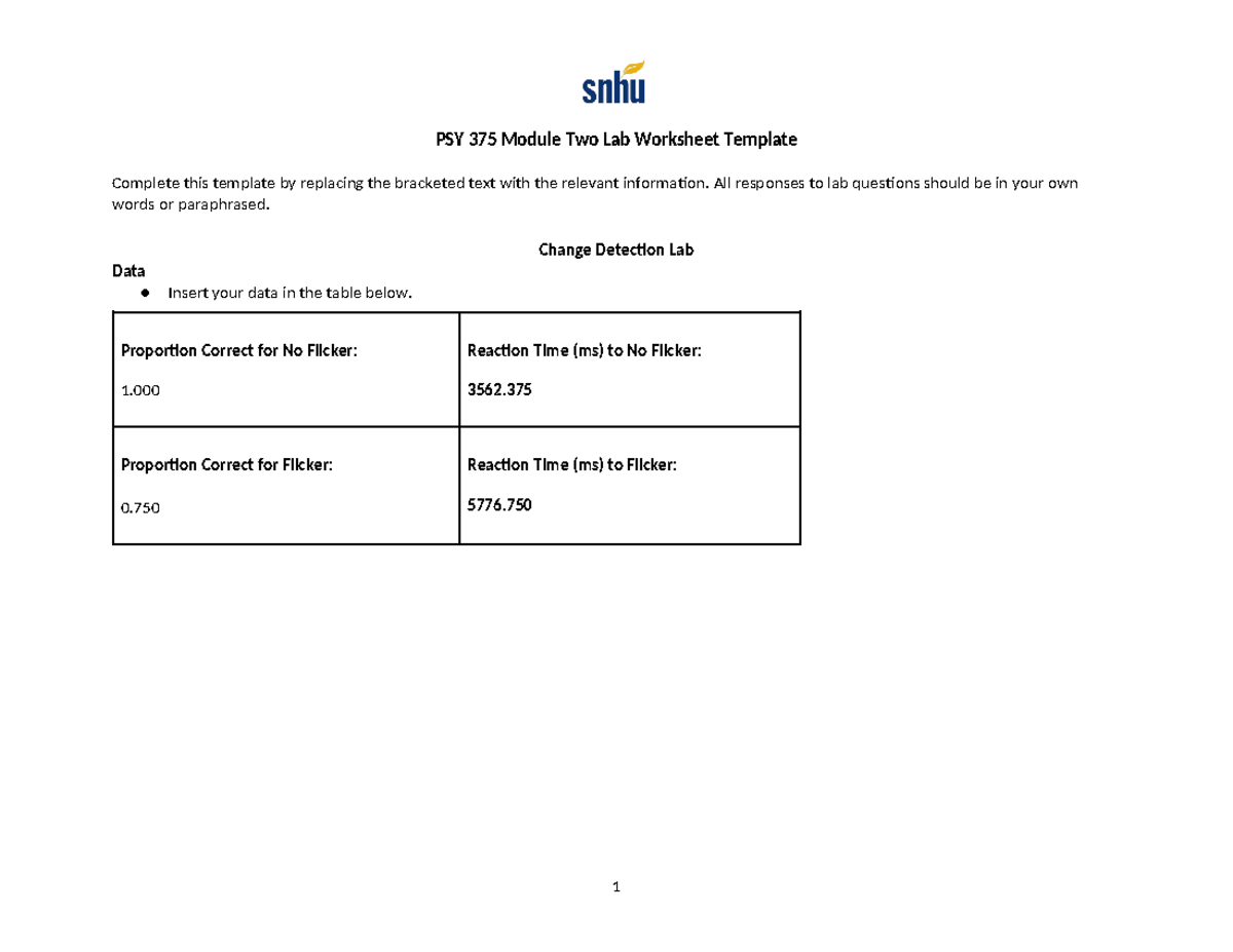 PSY 375 Module Two Lab Worksheet Template - PSY 375 Module Two Lab ...