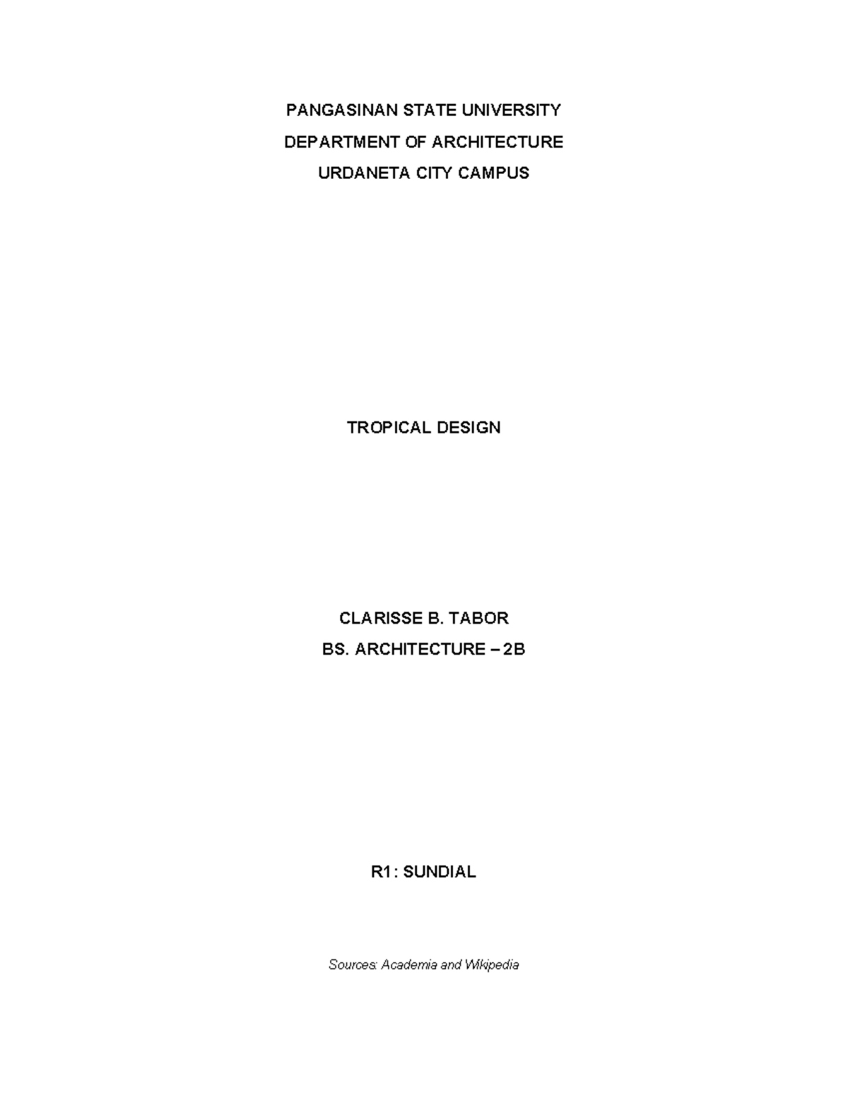 Tropical Design R1,R2,R3 - PANGASINAN STATE UNIVERSITY DEPARTMENT OF ...