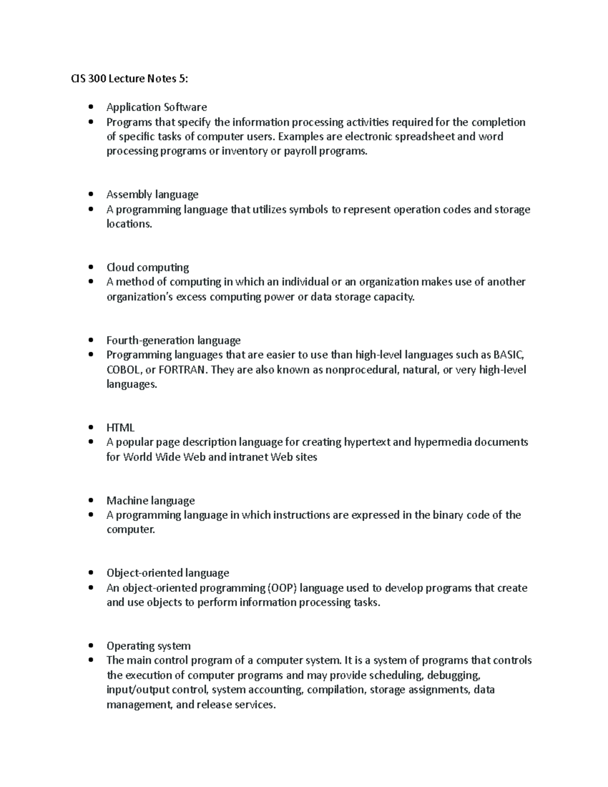 Cis 300 Lecture Notes 5 Cis 300 Lecture Notes 5 Application Software Programs That Specify