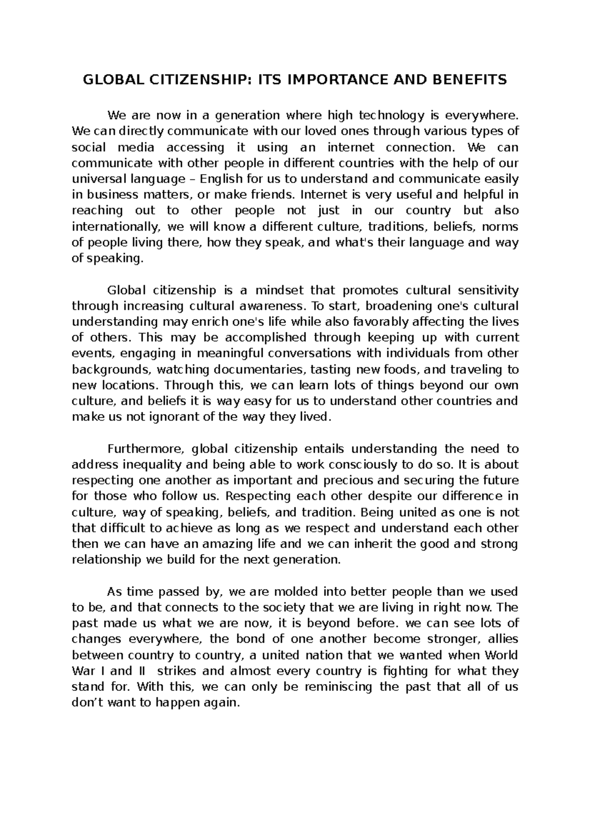 Importance of Global Citizenship - GLOBAL CITIZENSHIP: ITS IMPORTANCE ...