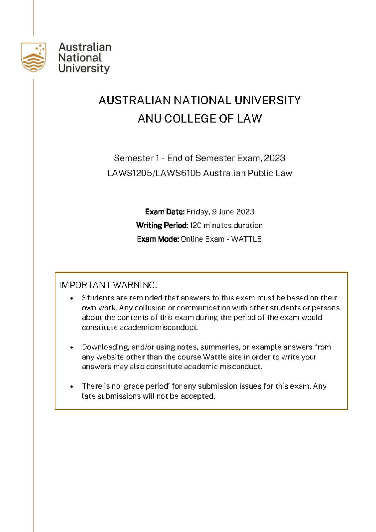 APL 2023 Final Exam - AUSTRALIAN NATIONAL UNIVERSITY ANU COLLEGE OF LAW ...