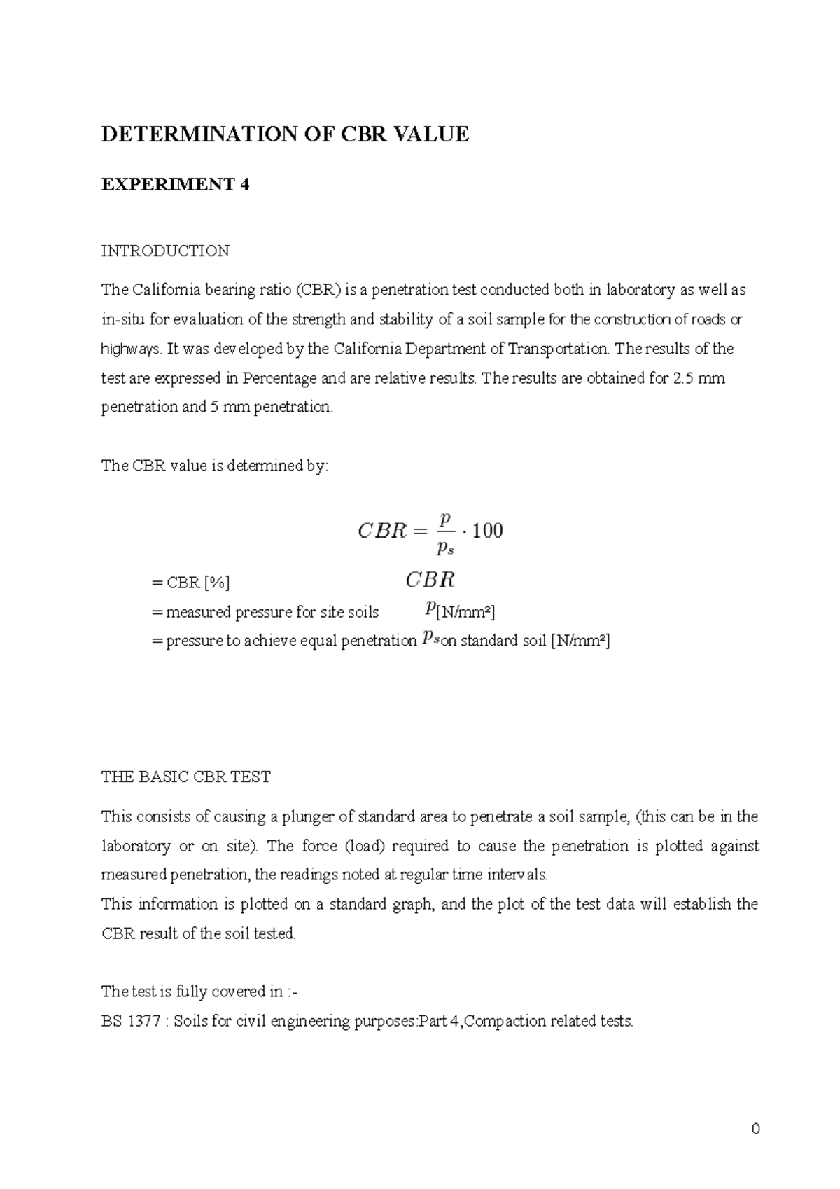 CBR final 1 - Soil Test - DETERMINATION OF CBR VALUE EXPERIMENT 4 ...