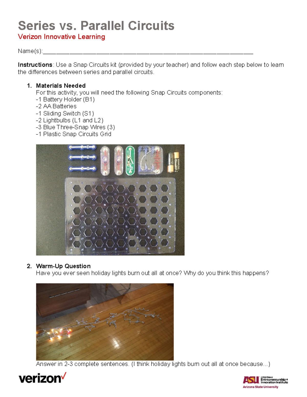 Student Worksheet Lesson 2 Series vs. Parallel Circuits-4 - Verizon ...