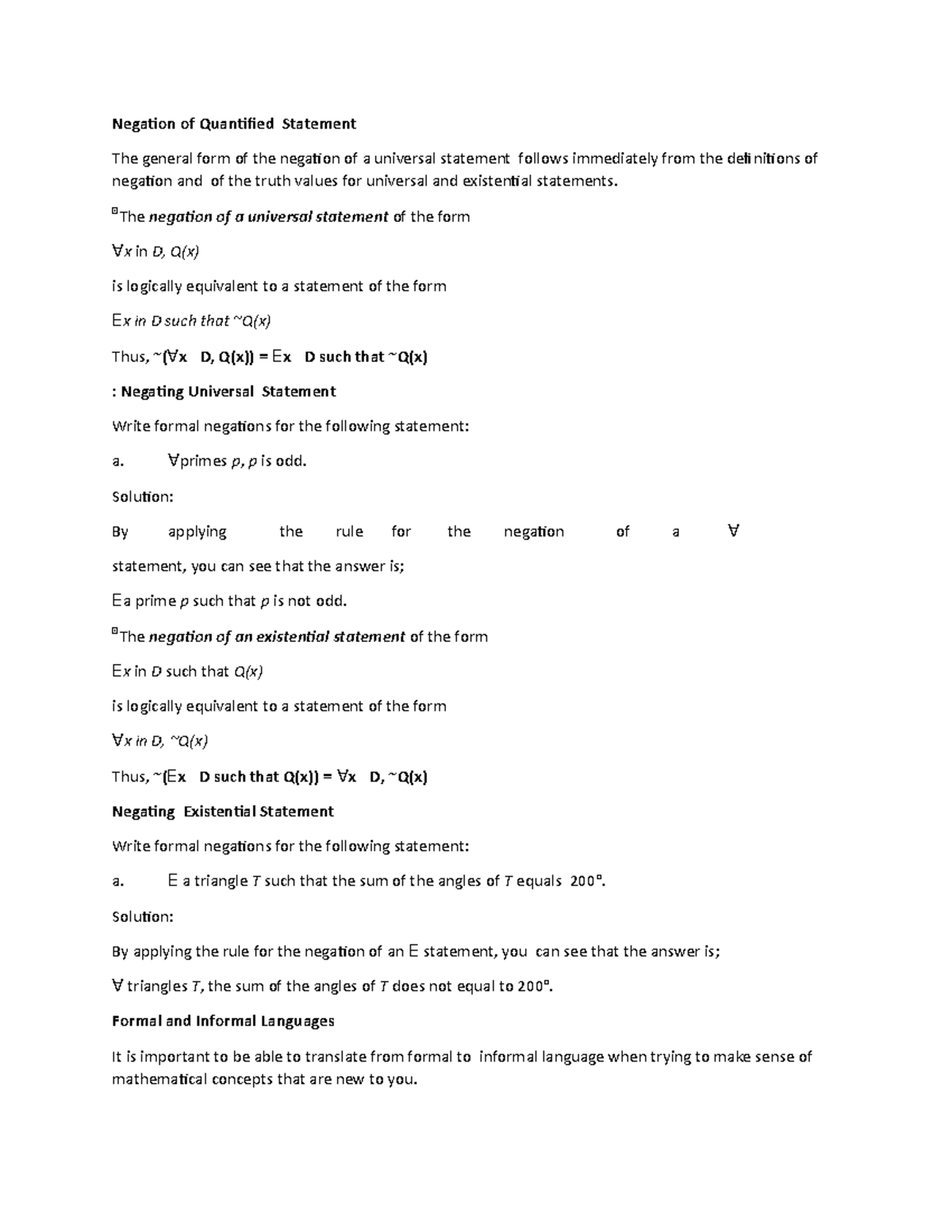 Negation of quatifies statement - Negation of Quantified Statement The ...