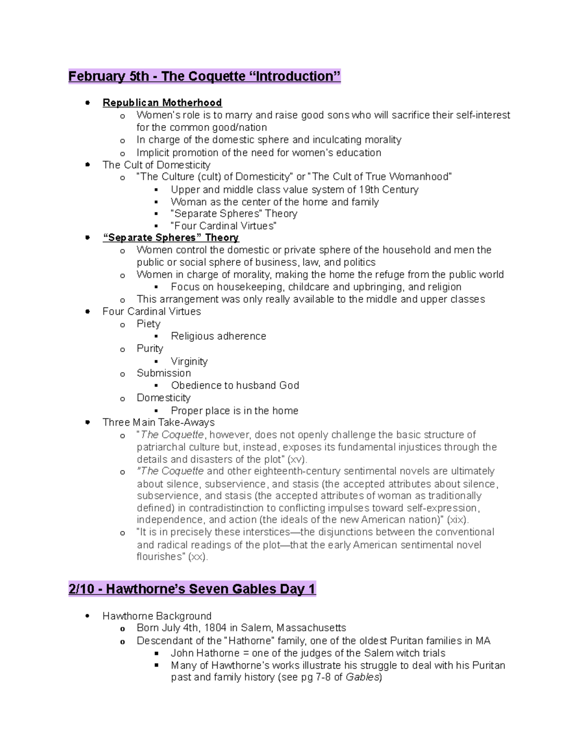 February Lecture Notes - February 5th - The Coquette “Introduction ...