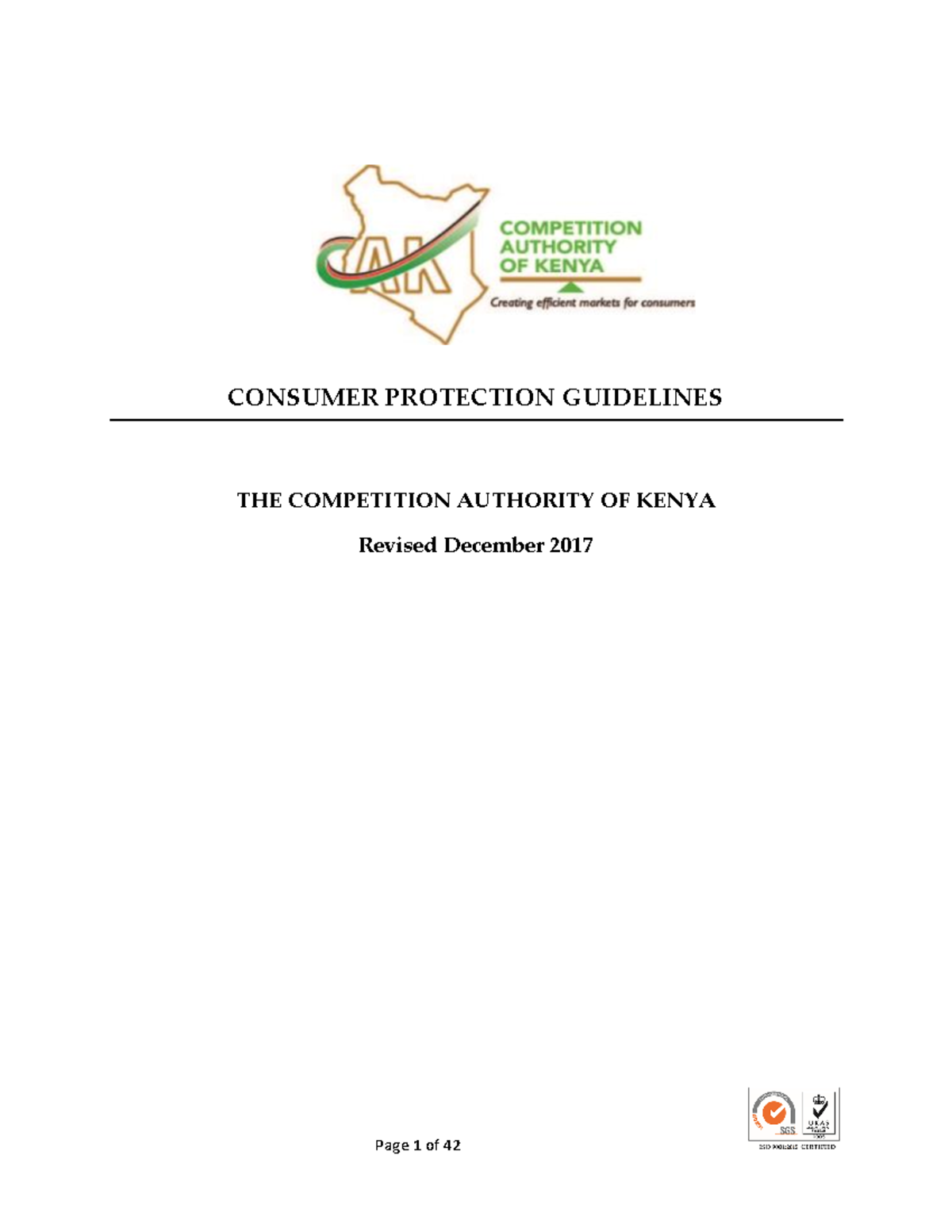 Consumer Protection Guidelines - CONSUMER PROTECTION GUIDELINES THE ...