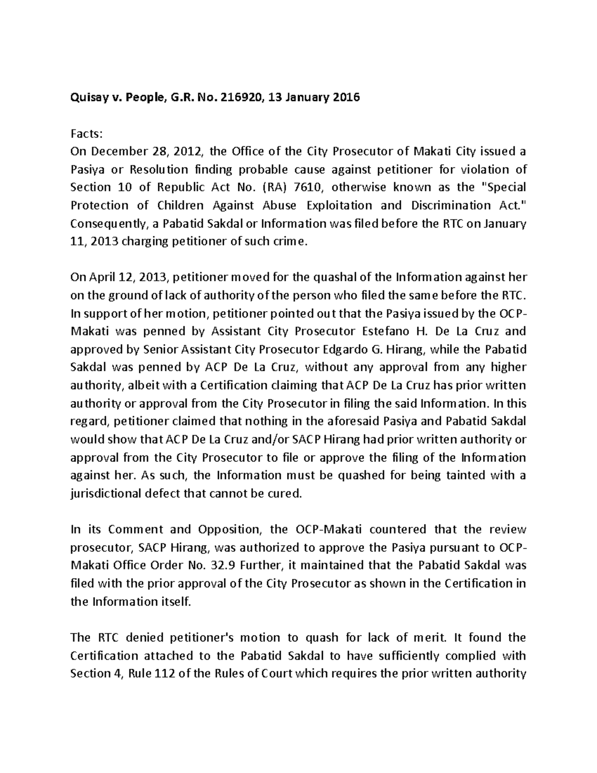 Quisay v. People, G.R. No. 216920 - Quisay v. People, G. No. 216920, 13 ...