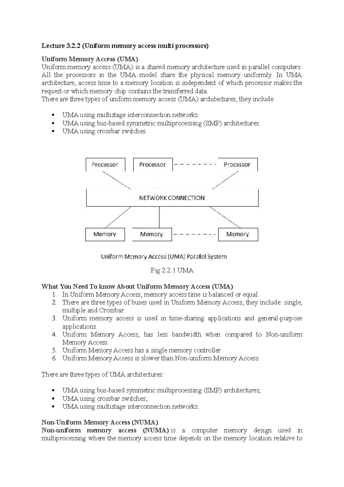 Uniform Memory Access Multi Processors 3 Lecture 32 Uniform Memory Access Multi Processors
