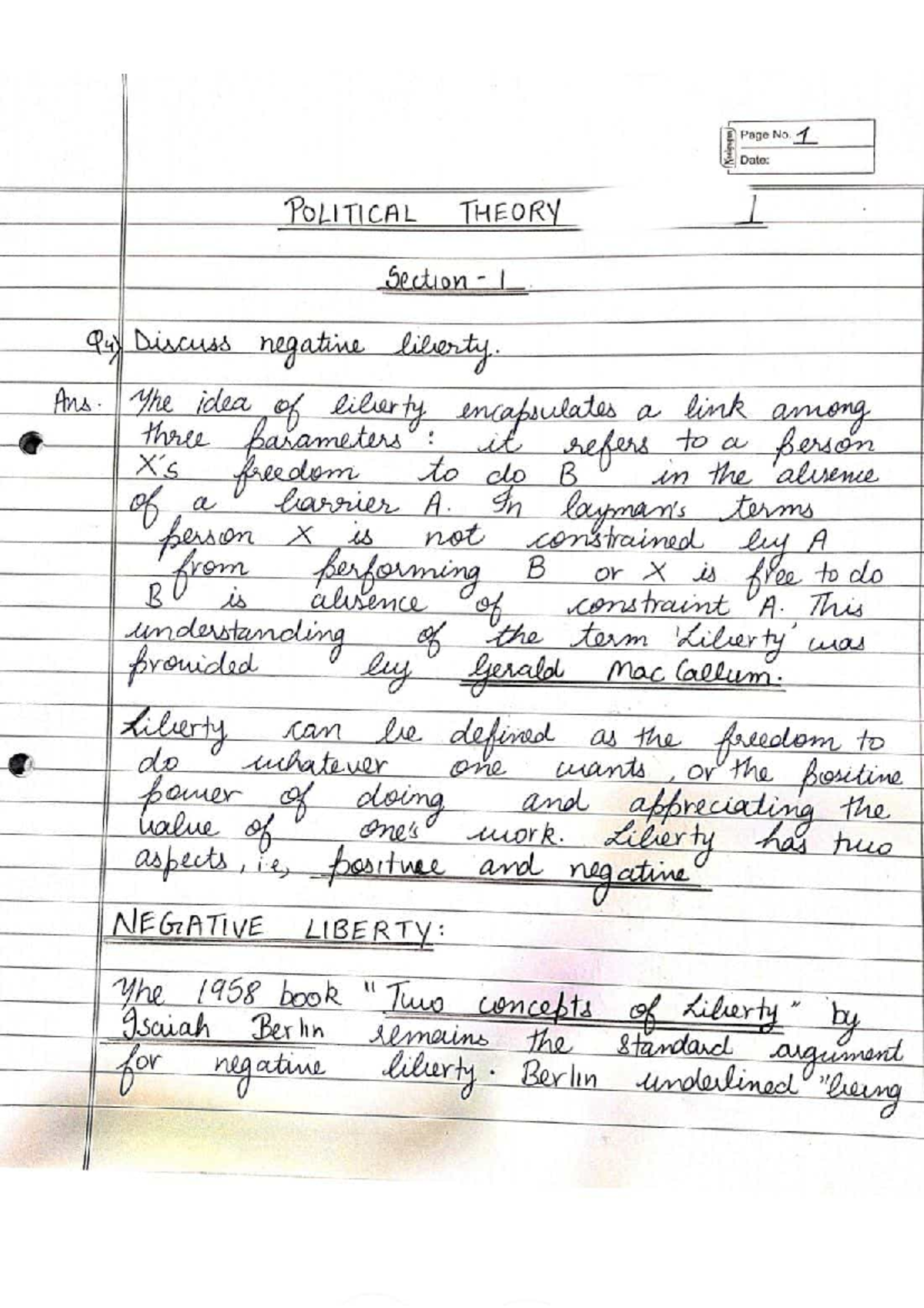 Negative liberty - Political science - Studocu