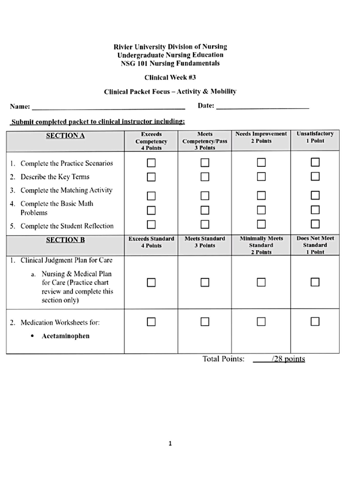 Week 3 Clinical Packet - Health Education - History, ethics and ...